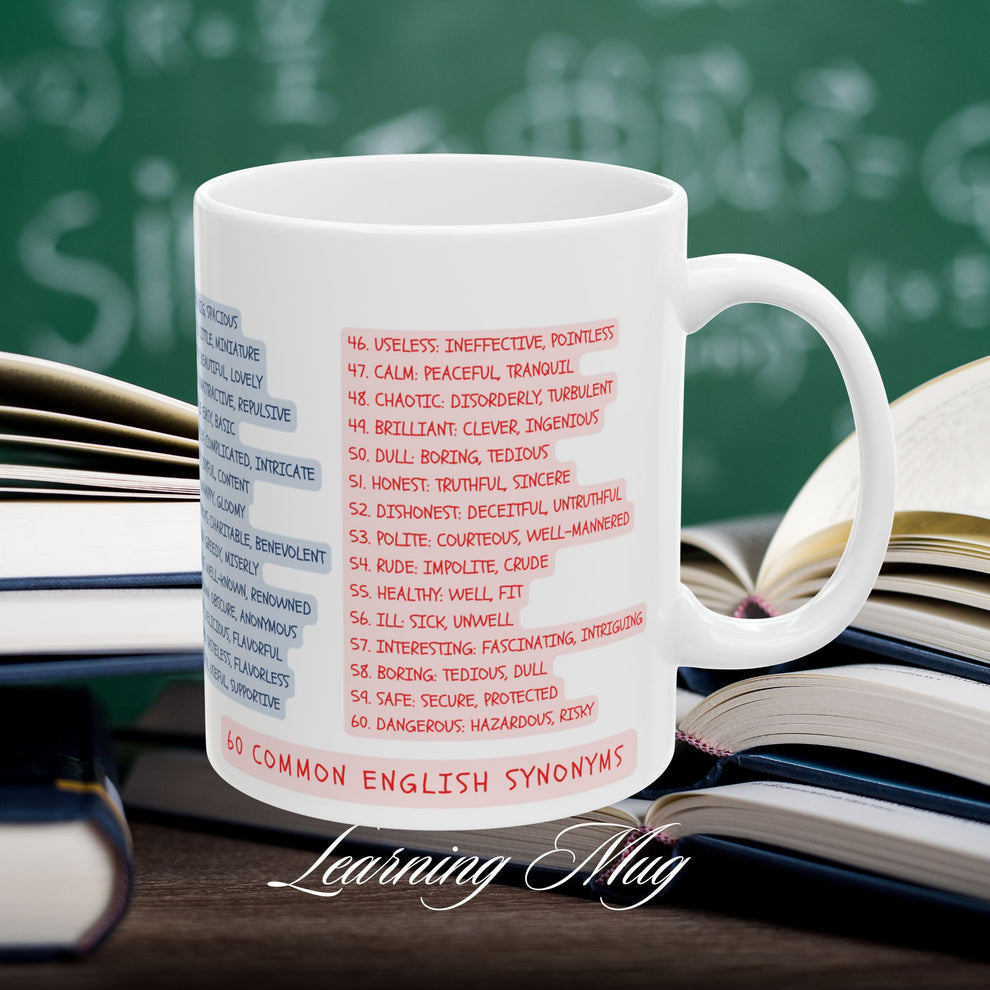 60 Common English Synonyms Learning Mug, (11oz, 15oz) – LearningMug.com
